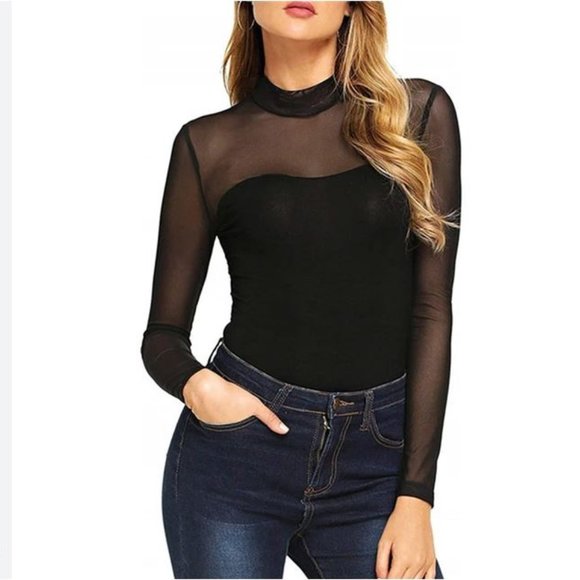 Hot Topic Tops New Mock Neck Mesh Yoke Bodysuit Poshmark